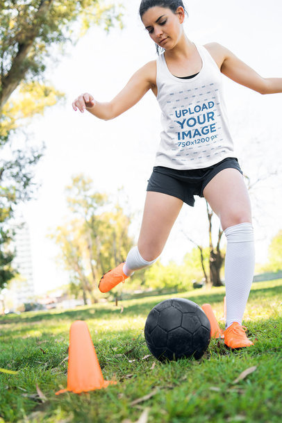 Placeit - Mockup of a Woman Wearing a Tank Top While in Soccer Training