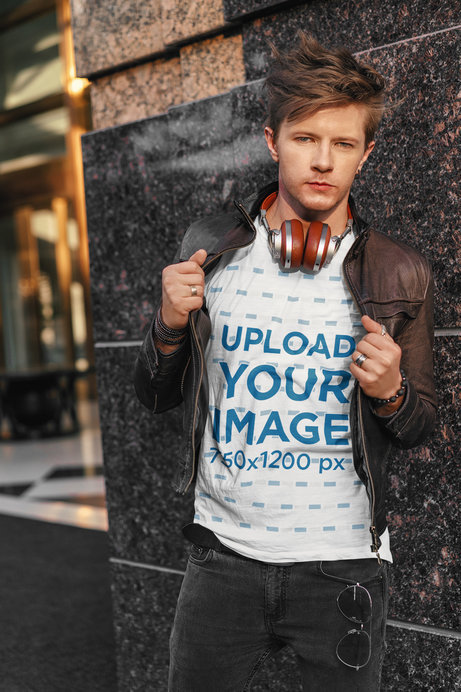 Placeit - Basic Tee Mockup Featuring a Confident Young Man