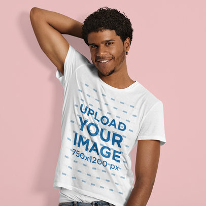 Placeit - Rounded-Neck Tee Mockup of a Bearded Man Posing Inside a Studio