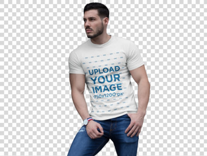 Placeit - Transparent Selfie of a Buff Dude Wearing a T-Shirt Mockup