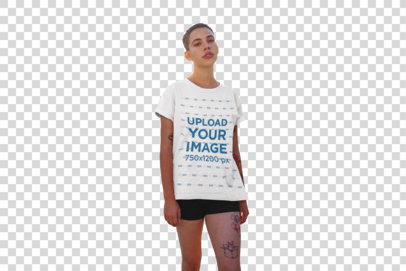 Placeit - Transparent Tee Mockup of a Woman with a Buzz Cut Hairstyle