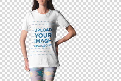 Placeit - Transparent Mockup of a Woman Wearing a T-Shirt in Chilly Weather
