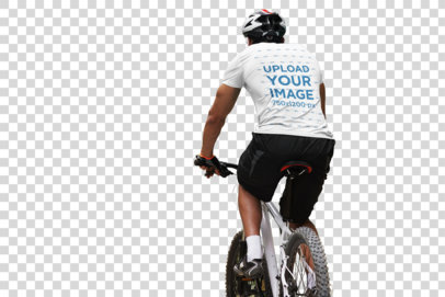Placeit - Sublimated T-Shirt Mockup of a Joyful Man Riding a Mountain Bike