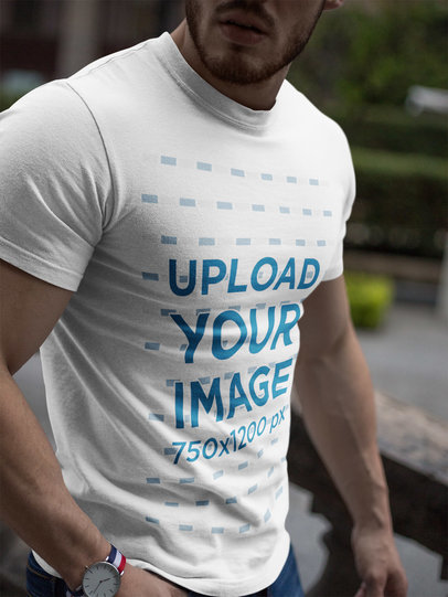Placeit - Cropped Face Carpenter Wearing a T-Shirt Mockup While at his ...