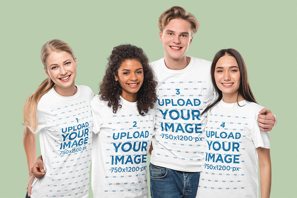 Placeit - T-Shirt Mockup Featuring a Group of Happy Teens in a Studio