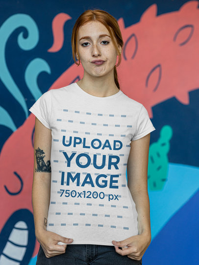 Placeit - Tee Mockup of a Woman With Arm Tattoos Posing With Her Hands ...