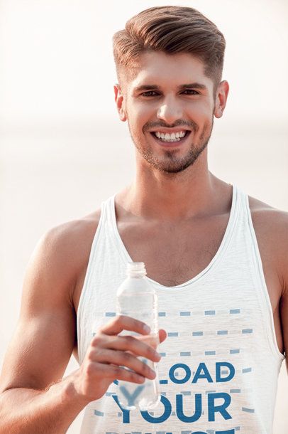 Placeit - Heathered Tank Top Mockup Featuring a Smiling Man Flexing His ...