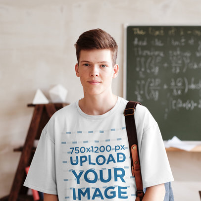 Placeit - Mockup of a College Student Wearing a T-Shirt in a Classroom