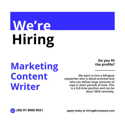 Placeit - Instagram Post Template with a Job Offer to Hire an Account ...