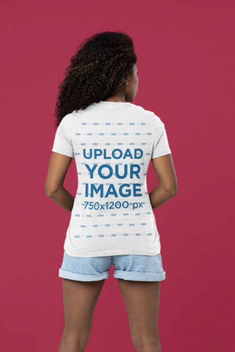 Placeit - Back View T-Shirt Mockup Featuring a Woman With Afro Hairstyle