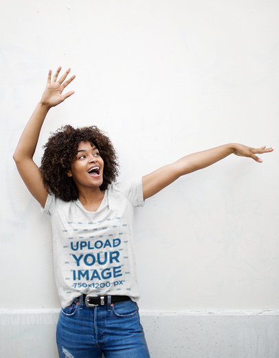 Placeit - Heather T-Shirt Mockup Featuring a Happy Woman With Her Arms ...