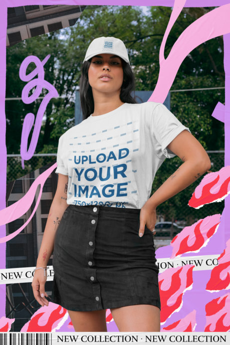 Placeit - T-Shirt and Dad Hat Mockup Featuring a Serious Woman for a ...