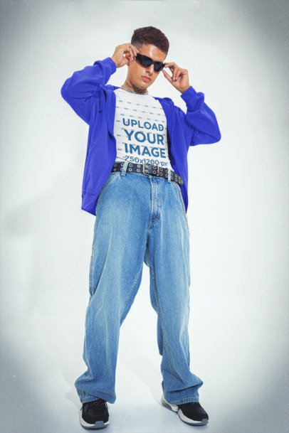 Placeit - Y2K-Aesthetic Mockup of a Man Posing at a Studio with a Bella ...