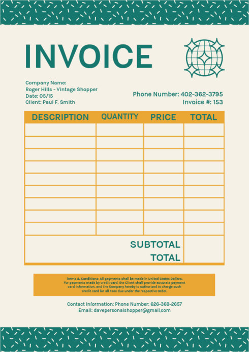 Placeit - Payment Invoice Creator for a Vintage Shopper's Company