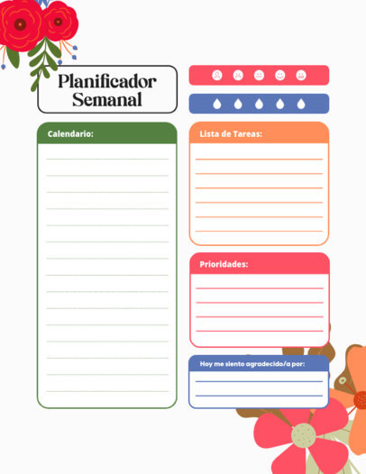 Placeit - Planner Template With Flower Graphics and a Weekly Chart