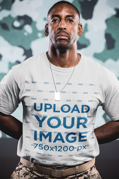 Placeit - Mockup of a Veteran Soldier Wearing a Round Neck Tee