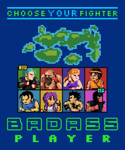 Placeit - T-Shirt Design Generator Featuring 8-bit-Style Fighter ...