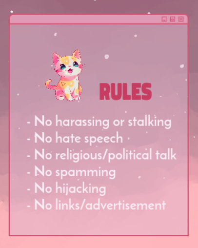 Placeit - Girly Twitch Info Panel Template Featuring Rules and a Cute Cat