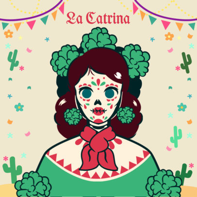 Placeit - Avatar Design Template Featuring a Mexican Catrina Illustration
