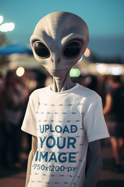 Placeit - AI-Generated Mockup of an Alien Wearing a Rounded-Neck T-Shirt