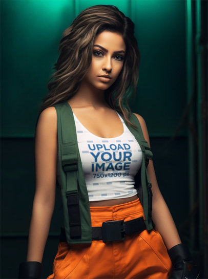 Placeit - Tank Top Mockup of an Illustrated AI Man Inspired by Valorant