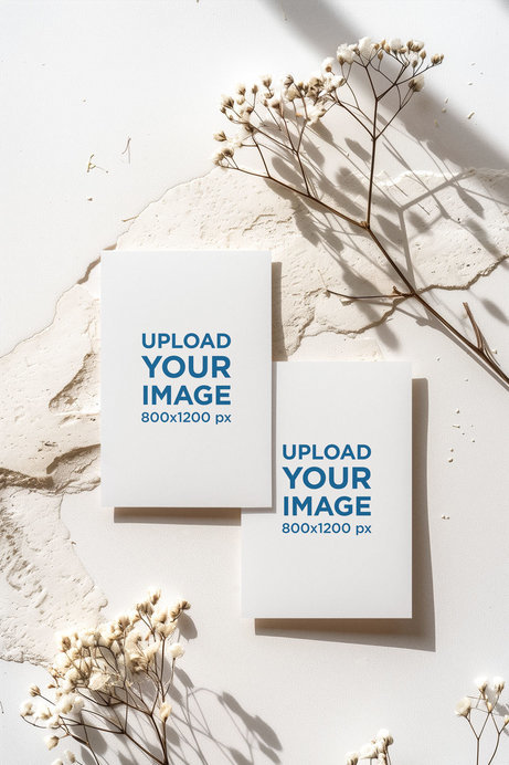 Placeit - Mockup of AI-Created Greeting Card Placed on a Wall With Flowers