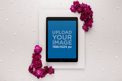Placeit - Mockup of an iPad Surrounded by Pretty Flowers