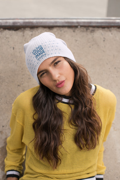 Placeit - Beanie Mockup Featuring a Serious Brunette Woman