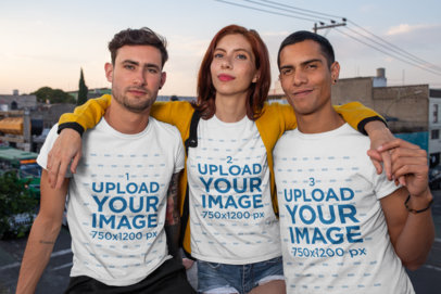 Placeit - T-Shirt Mockup of Three Best Friends Hanging Out
