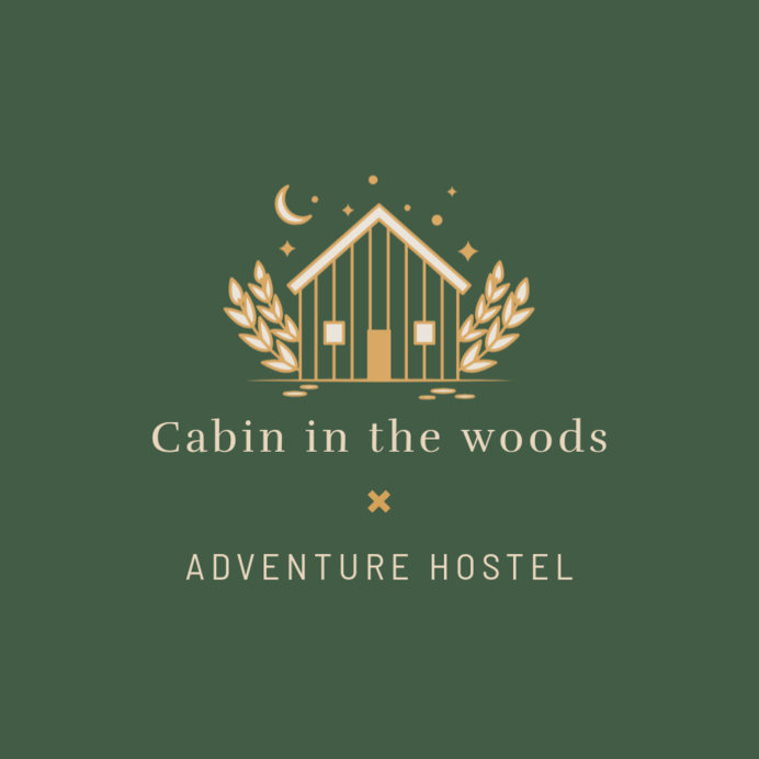Placeit - Hostel Logo Maker Featuring a Cabin in the Woods