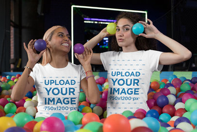Placeit - Mockup of Two Female Friends Wearing Matching T-Shirts by an ...
