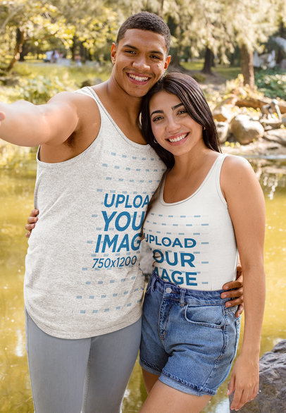 Placeit - Mockup of a Joyful Couple Wearing Tank Tops