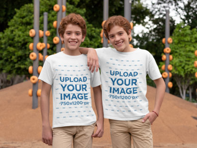 Placeit - T-Shirt Mockup of Twins Wearing Identical Outfits