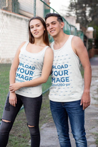 Placeit - Both Sides Mockup of a Couple Wearing Tank Tops