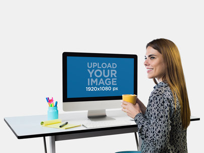 Placeit - iMac Mockup of a Woman Typing on Her Desktop Computer