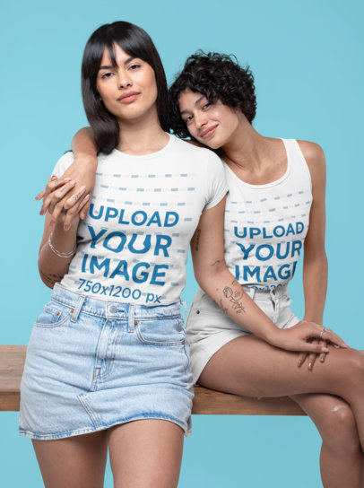 Placeit - Mockup of a Couple of Women Wearing a Ringer Crop Top and a ...