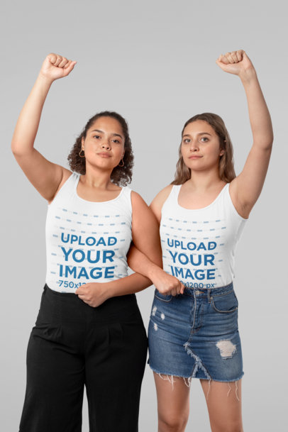 Placeit - T-Shirt Mockup Featuring Five Women Posing in a Studio