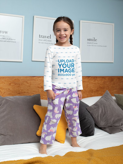 Placeit - Long Sleeve Tee Mockup of a Smiling Girl Sitting on a Modern ...