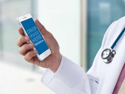 Placeit - Black iPhone Mockup of a Doctor Holding his iPhone Outside a ...