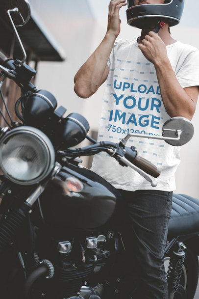Placeit - Back T-Shirt Mockup of a Man About to Ride His Bike