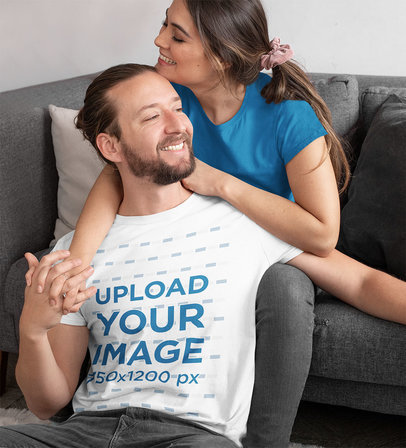 Placeit - T-Shirt Mockup of a Man Being Pampered by His Girlfriend