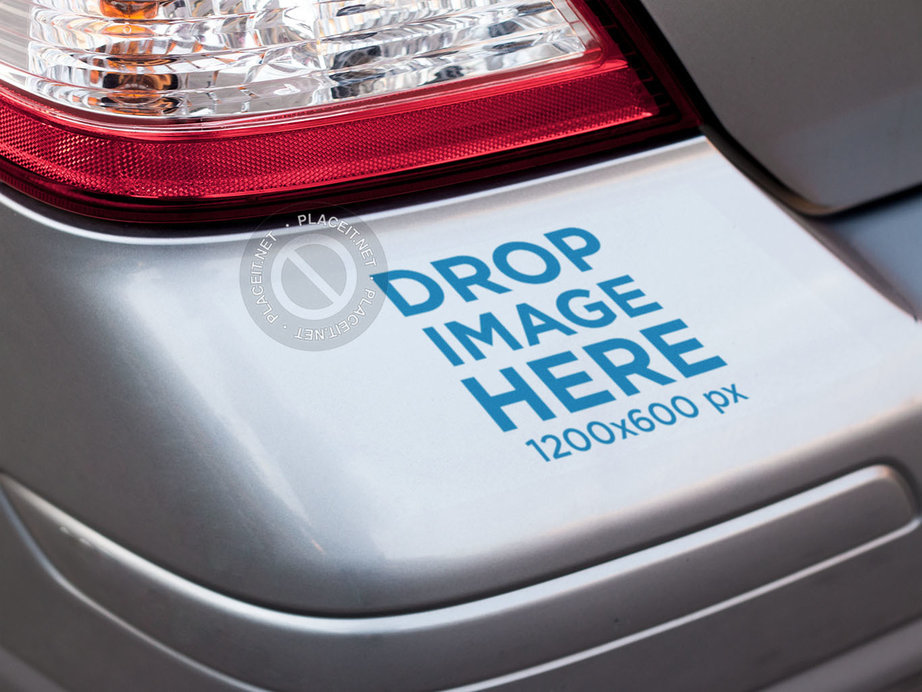 Placeit - Closeup of the Back Bumper of a Car with a Square Sticker Mockup