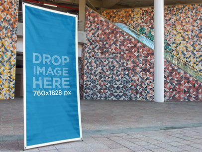 Placeit - Big Vertical Banner Mockup at a Shopping Mall